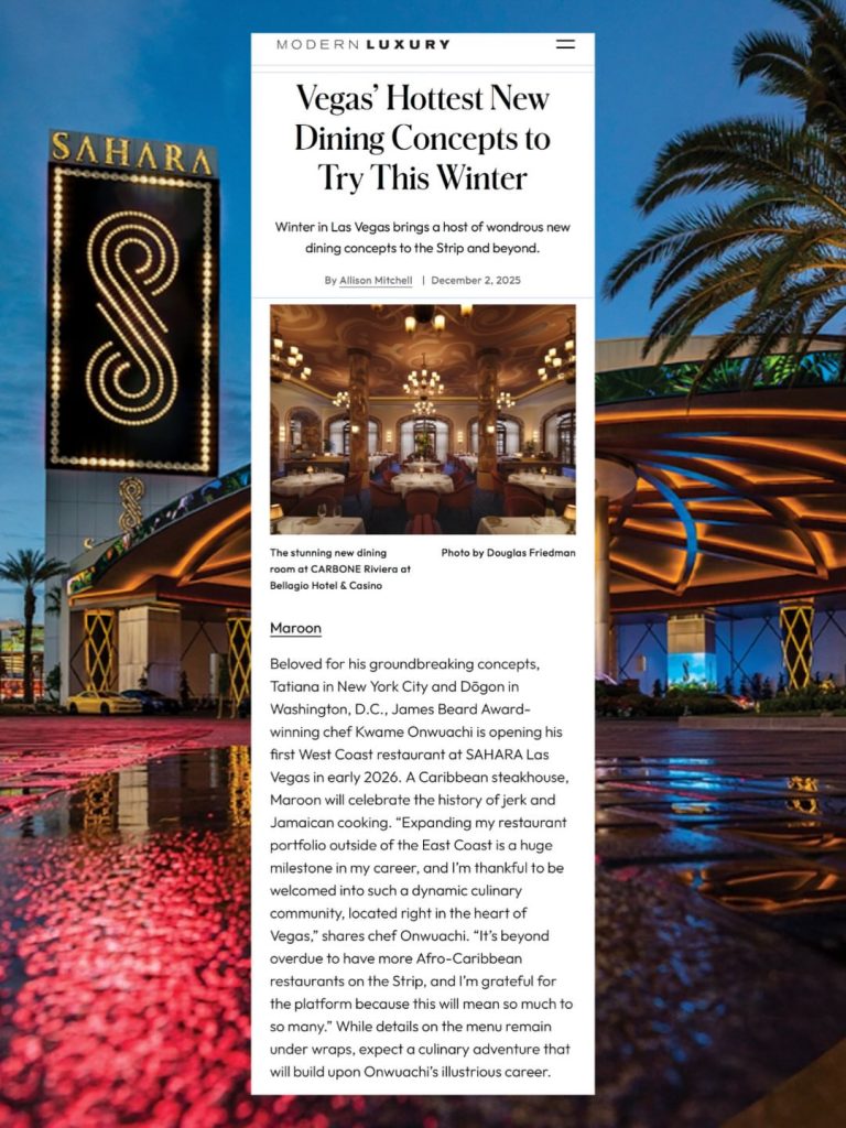 Maroon by Kwame Onwuachi | Caribbean Steakhouse Cuisine at SAHARA Las Vegas
