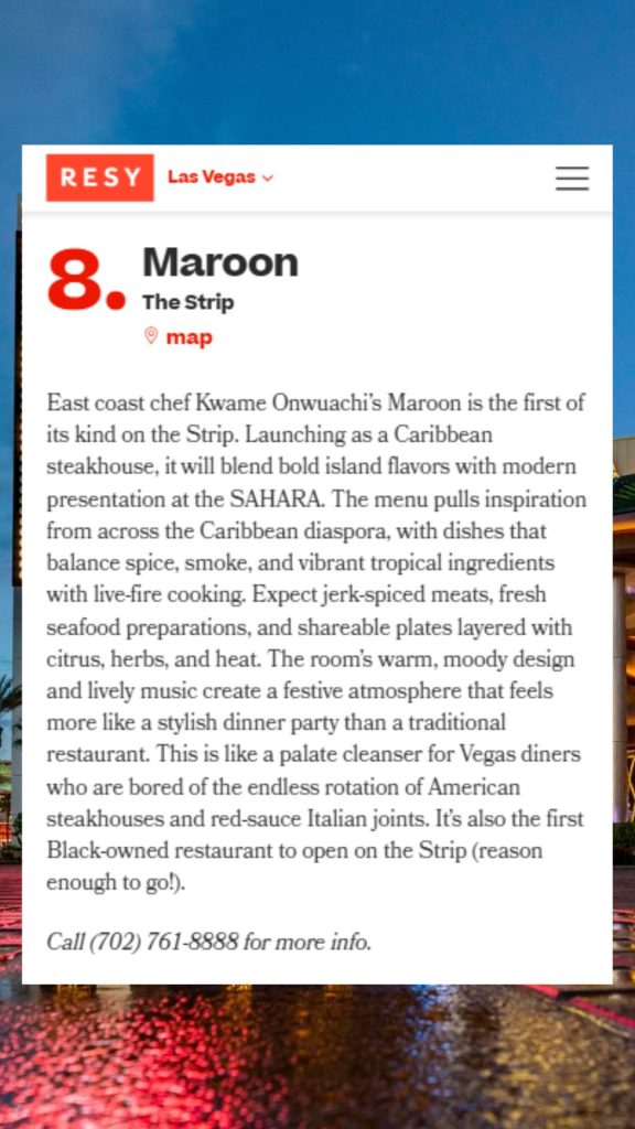 Maroon by Kwame Onwuachi | Caribbean Steakhouse Cuisine at SAHARA Las Vegas